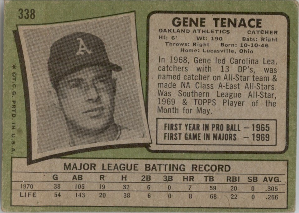 1971 Topps #338 Gene Tenace Oakland Athletics | eBay