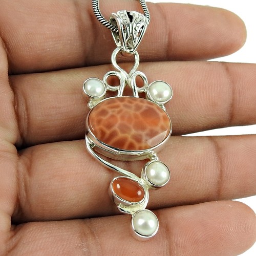 Natural Crackled Fire Agate 925 Sterling Silver Anniversary Boho ...