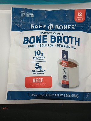Bare Bones Instant Beef Bone Broth 12 Packets Keto Paleo Snack 10g ...