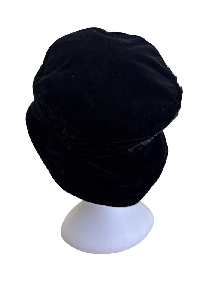 Black Velvet Bucket Hat With Decorative Lace & Beading Design For Women ...