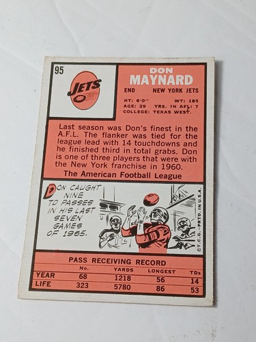 Vtg 1966 Topps #95 Don Maynard Football Card EX+ New York Jets D2 | eBay