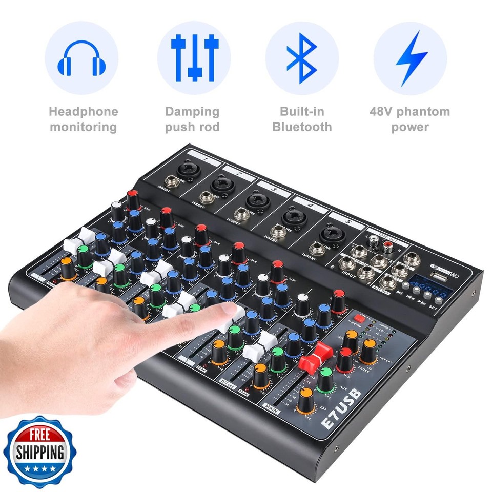 Dj Mixers 7 Channel Audio Mixer Sound Board with Bluetooth, Usb A | eBay