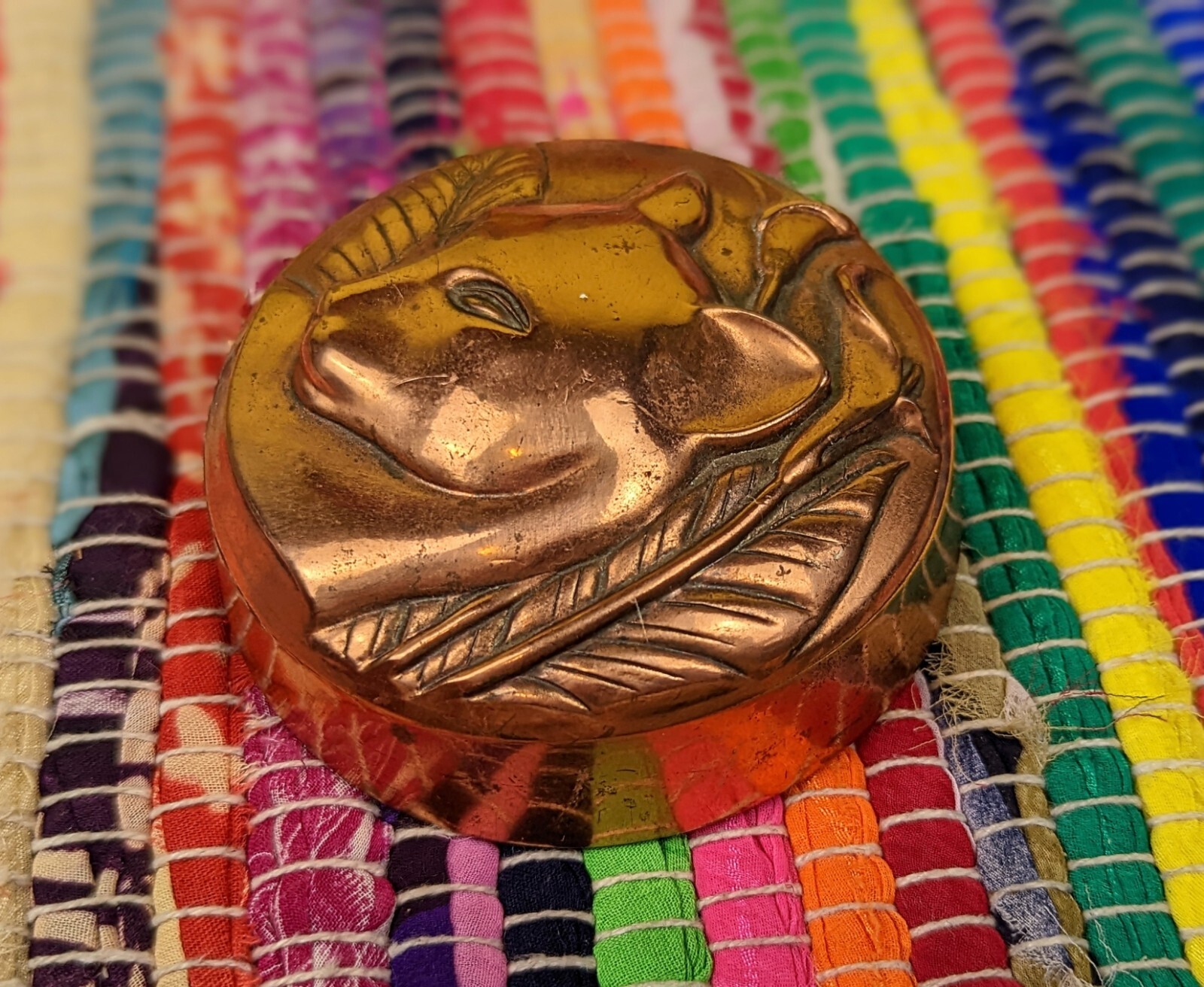 Vintage Copper Paperweight Embossed Cat Lioness And Calla Lily 3" | eBay