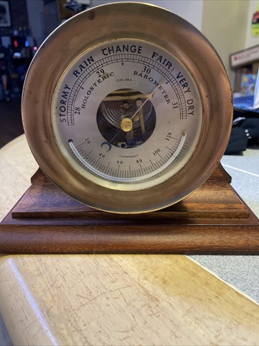 CHELSEA 4.5 in DIAL HOLOSTERIC BRASS SHIPS BAROMETER ON A CHELSEA ...