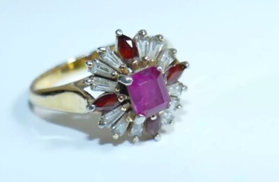Gold Tone 825 Sterling Silver Faux Ruby CZ Cluster Ring Sz 6.75 | eBay