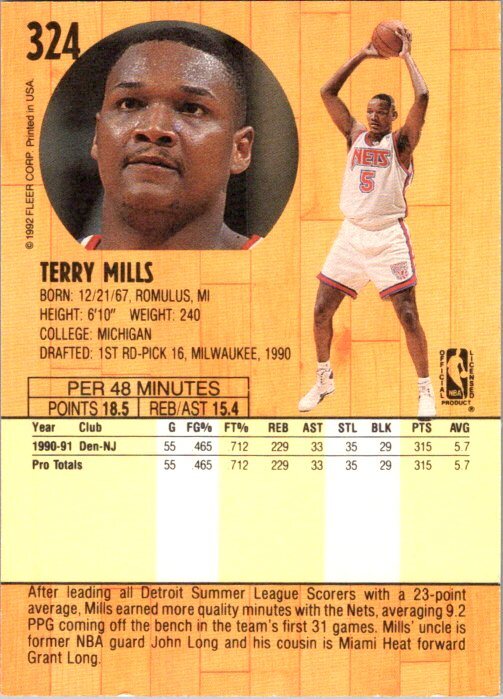 1991 Fleer #324 Terry Mills NearMint | eBay