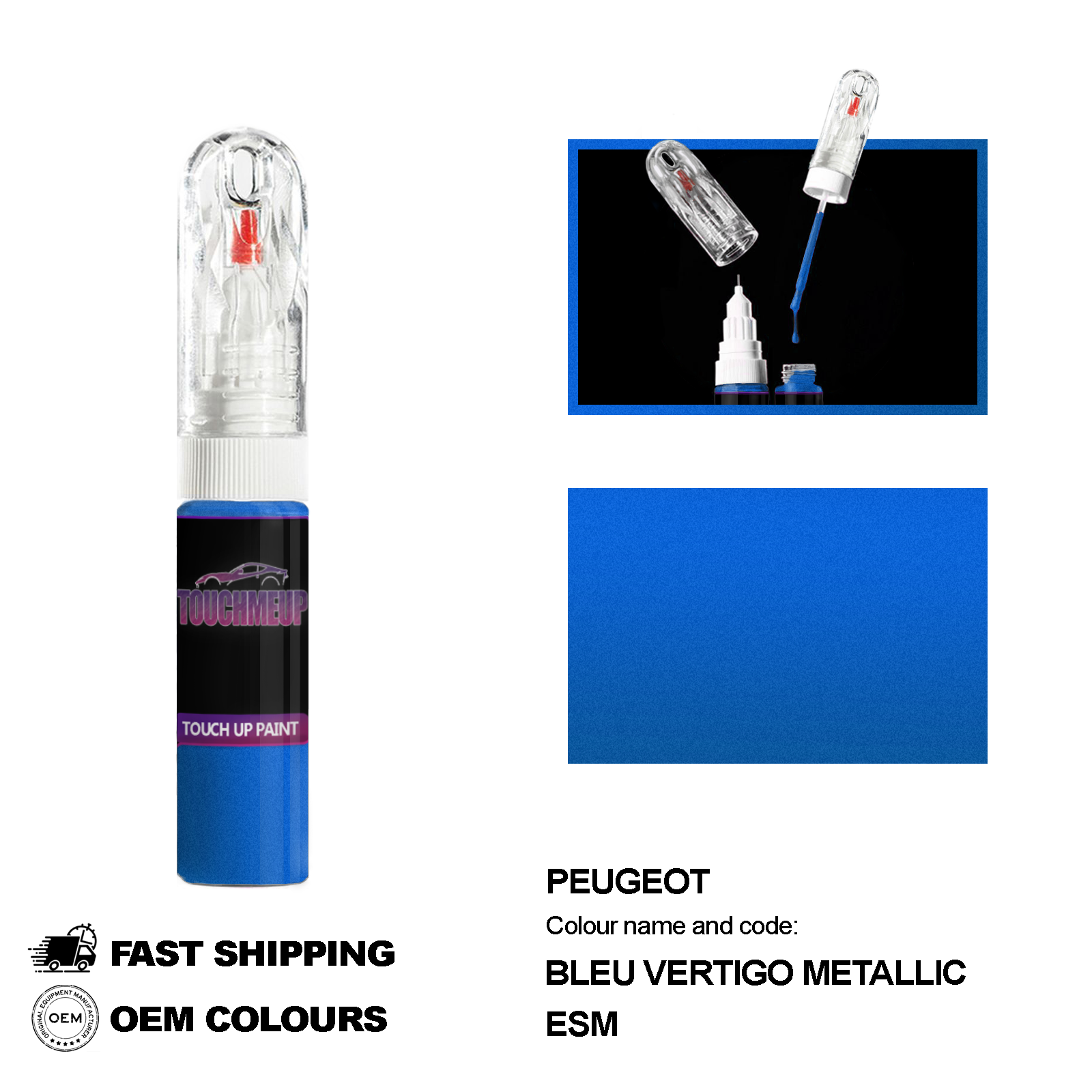 FOR PEUGEOT BLEU VERTIGO ESM Touch Up Paint Pen Brush Fix Kit Scratch ...