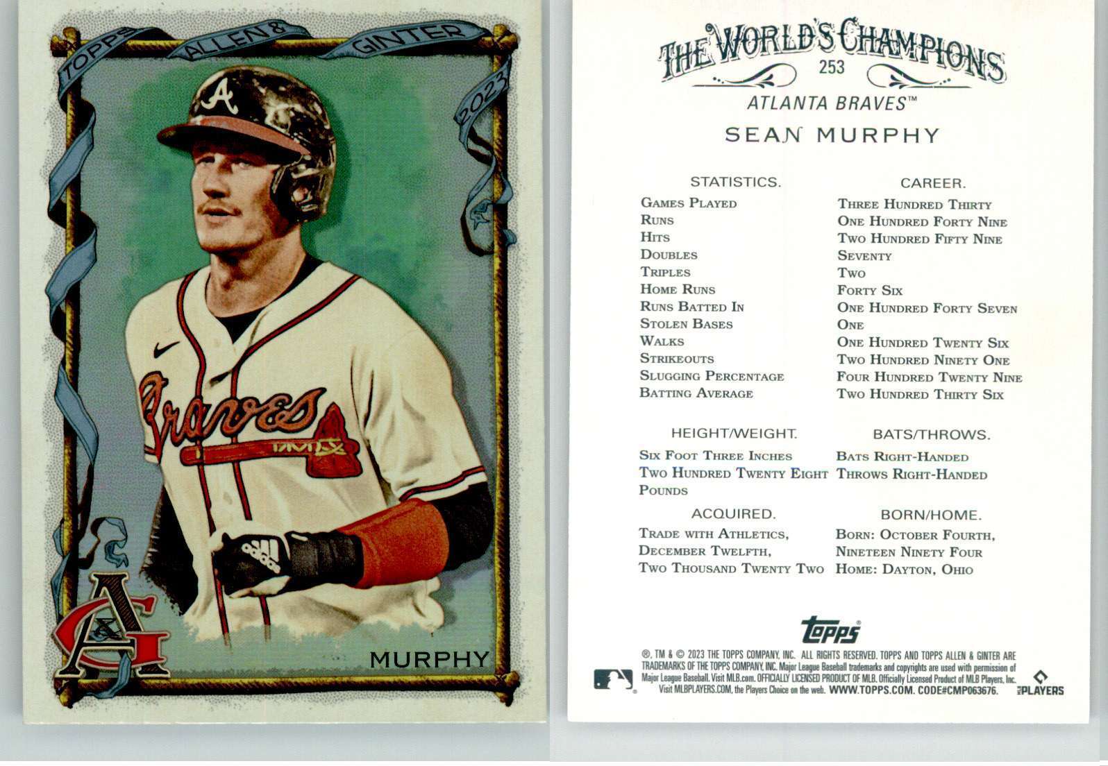 Sean Murphy 2023 Topps Allen & Ginter Silver Portrait #253 Braves | eBay