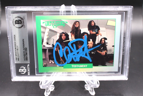 CHUCK BILLY TESTAMENT SIGNED 1991 BROCKUM ROCK CARD #48 BECKETT ...