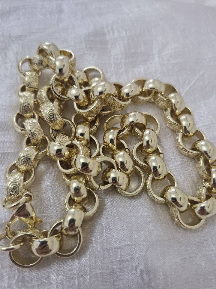 13MM Mens Boys Gold Filled Heavy Duty Belcher Chain Patterned Links 24 ...
