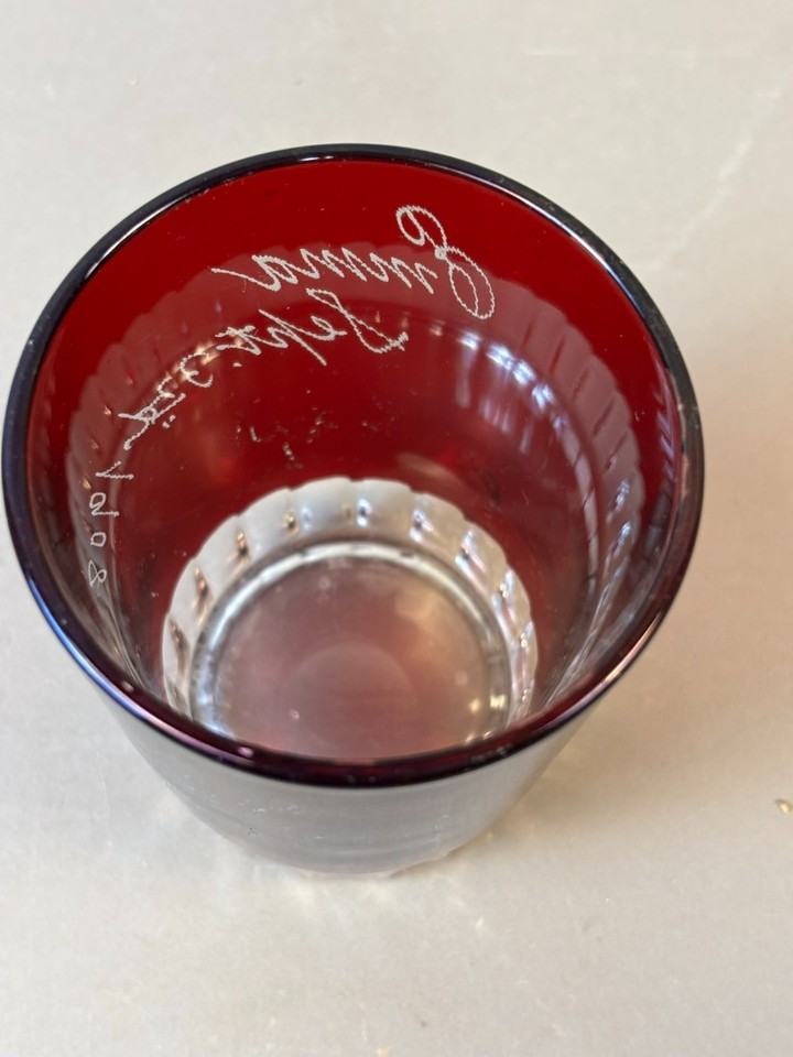 #1286 Antique EMMA SEPT 3RD 1908 Ruby Red Flash Souvenir Glass CUP | eBay