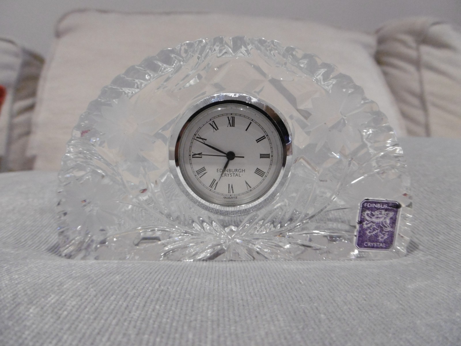 Vintage Edinburgh Crystal Half-Moon Quartz Clock with Frosted Flower ...