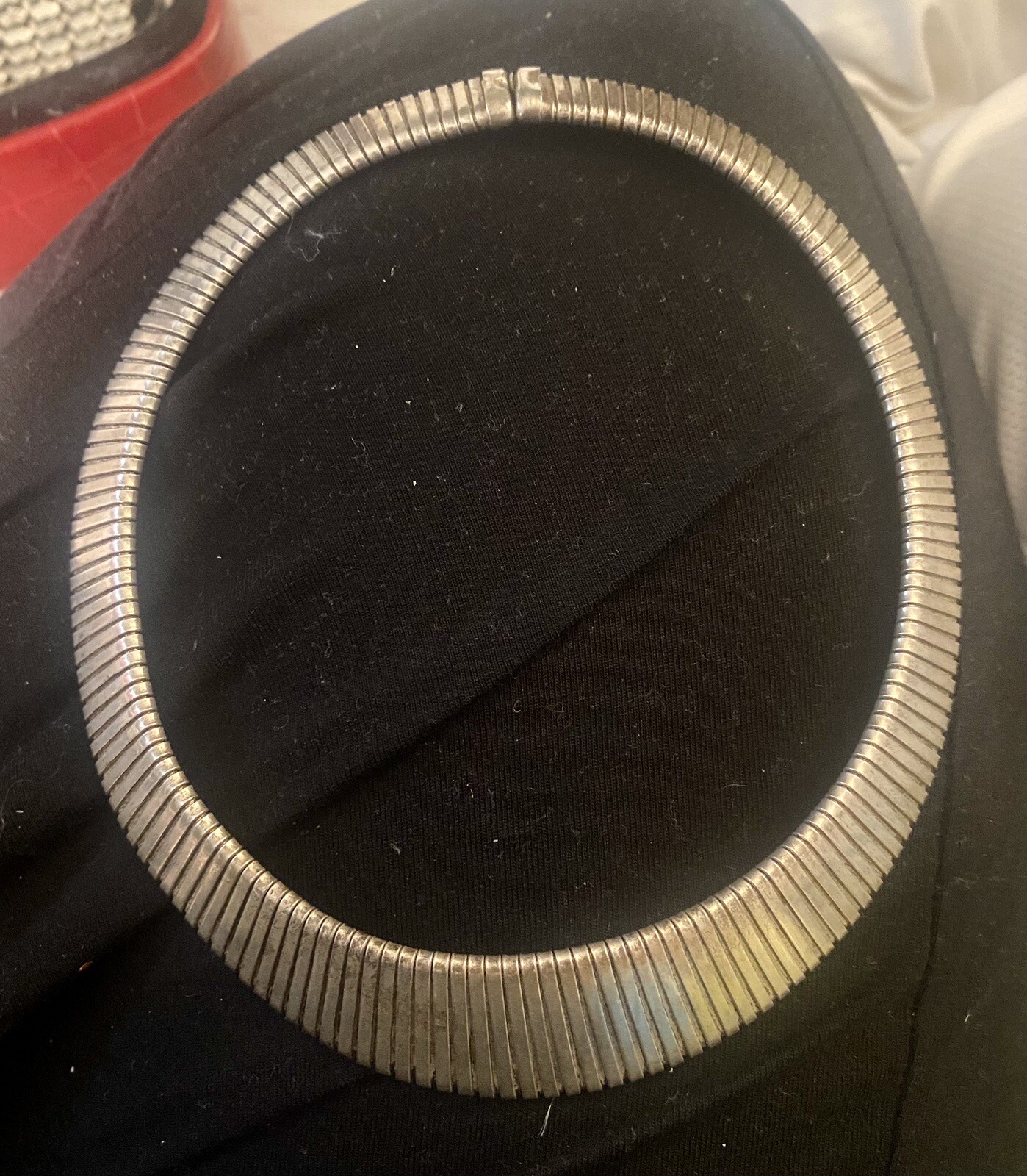 Modernist Sterling Silver Flexible Collar Necklace Vtg - Gem