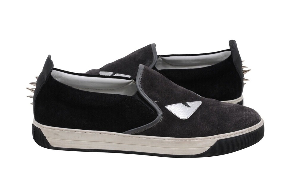Fendi Mens Monster Eyes Sneakers UK10 US11 EU44 Grey Suede Silver Spike ...