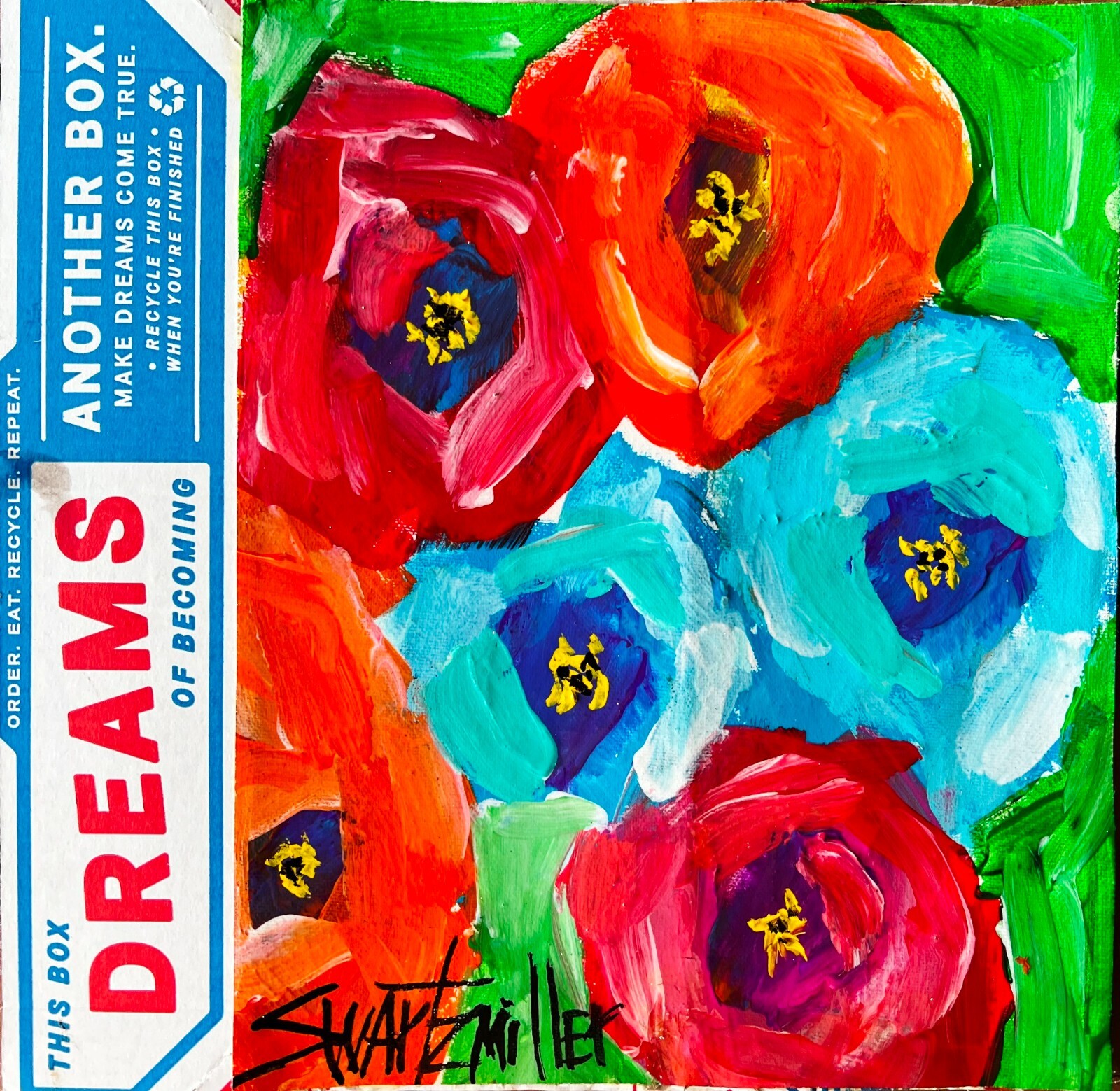 COLORFUL FLOWERS ACEO 3.5 X 2.5 PAINTING original SWARTZMILLER DNA ...