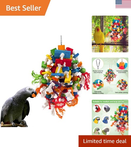 Vibrant 17x8.5in Parrot Chew Toy - Safe Wooden Blocks & Knots for ...