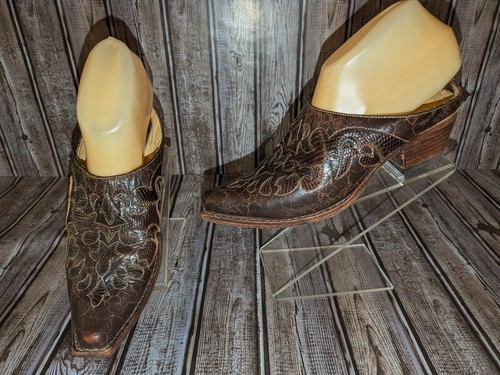Sz 7 Women's Corral Brown Lizard Inlay Leather Western Mules Boots ...