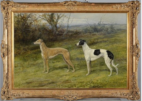 Handmade Old Master-Art Antique Oil Painting hunting dog on canvas 24 ...