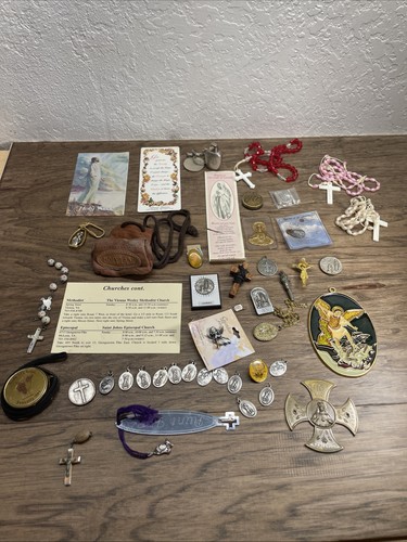 Lot Of 13+ Catholic Religious Relics Rosary Cards Pins Pendants KG JD ...