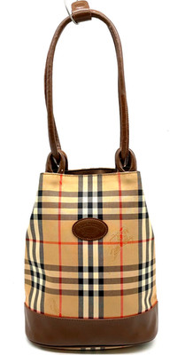Auth Burberry Nova Check Shadow Horse Canvas Leather Beige Shoulder Bag ...