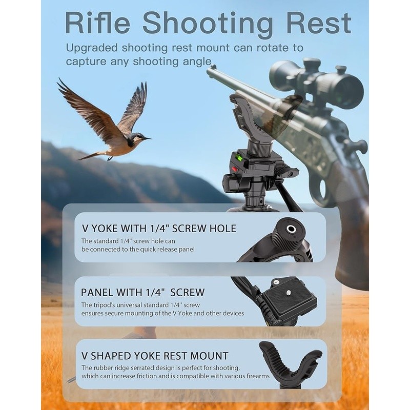 74” Rifle Shooting Tripod Hunting Rest V Yoke Rifle Rest with 6 Ground ...