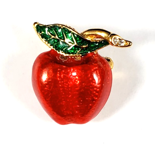 Lovely Gold Tone Red Apple Enamel -Multicolor- Rhinestones-Brooch Pin ...