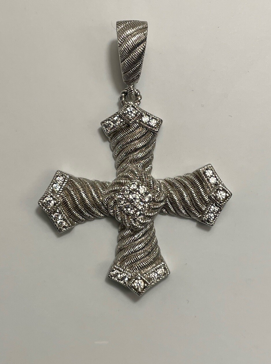 Judith Ripka Sterling Silver Large Cross Enhancer Wit… - Gem