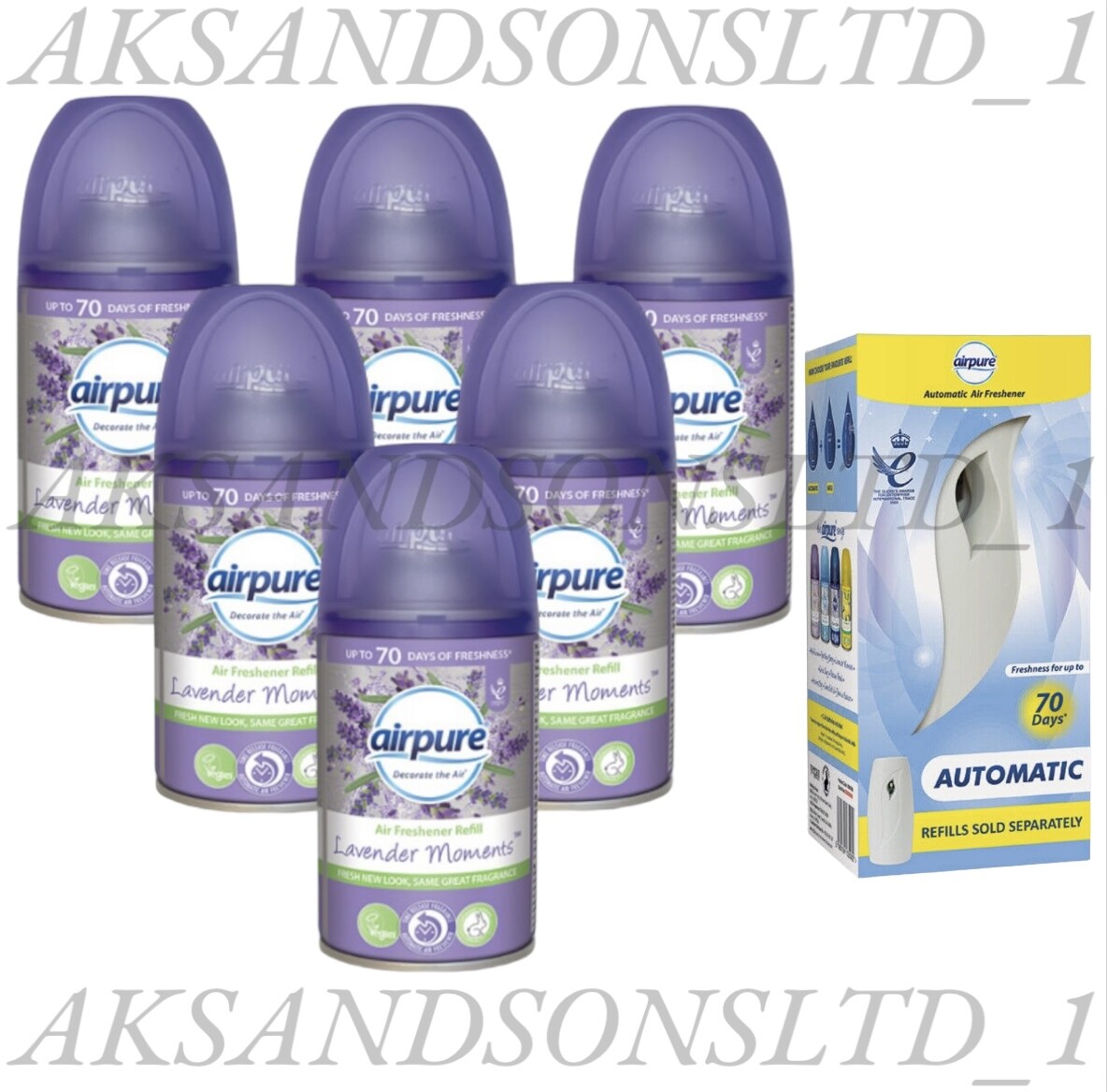6 x AIRPURE AUTOMATIC SPRAY REFILLS 250ML AIR FRESHNER + MACHINE CHOOSE ...