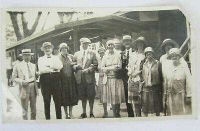 1927 Real Photograph of Group Men Women Smiling with Hats Fashion | eBay