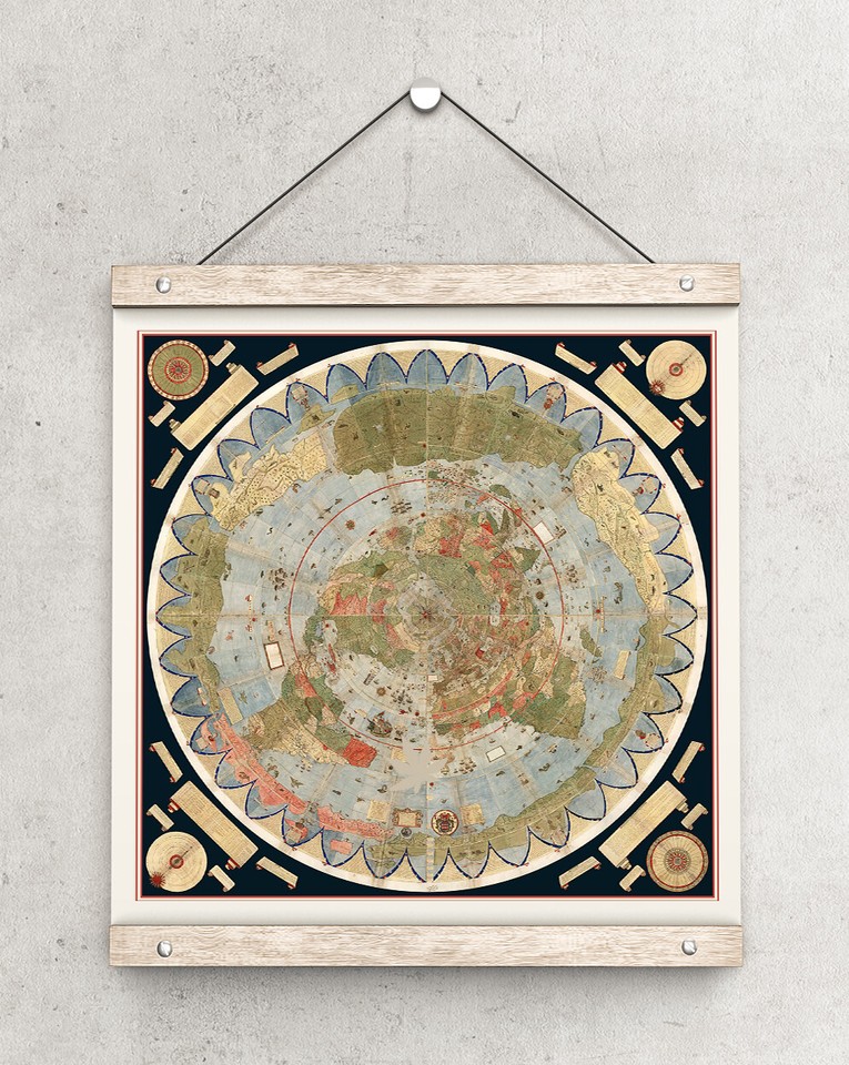 Urbano Monte 1587 Flat Earth World Map Poster Vintage Cartography Wall ...