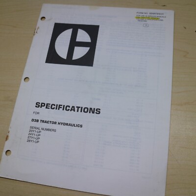 CATERPILLAR D3B Tractor HYDRAULIC SPECIFICATIONS Shop Service Manual ...