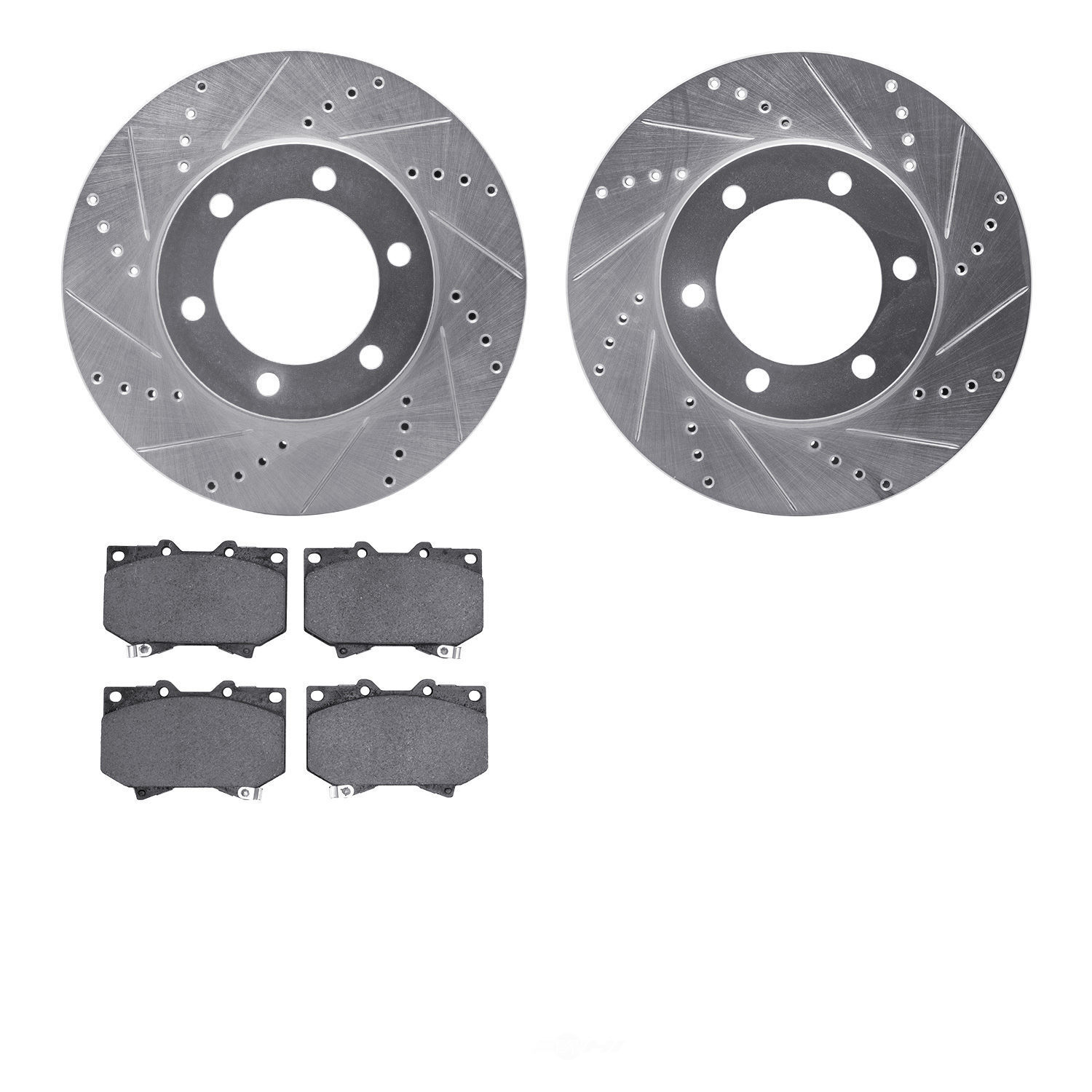 Disc Brake Kit-Rotors-Drilled and Slotted-Silver with Heavy Duty Brake ...