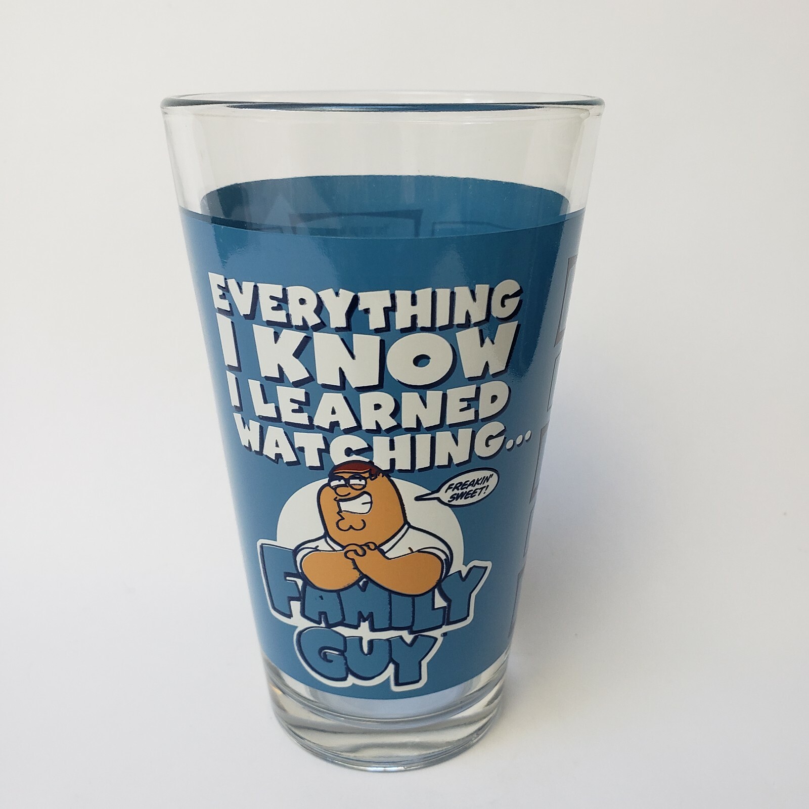 Family Guy Drinking Glass Blue Multi-color "Everything I Know I Learned ...