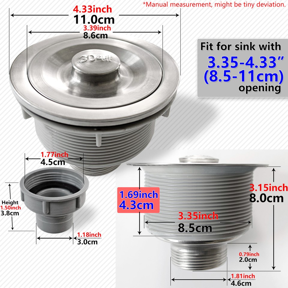 Stainless Steel Drain Assembly Kit Kitchen Sink Strainer for Single ...