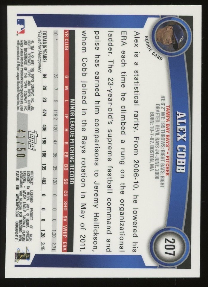 2011 Topps Chrome Rookie Gold Refractor Autograph Alex Cobb /50 Auto | eBay
