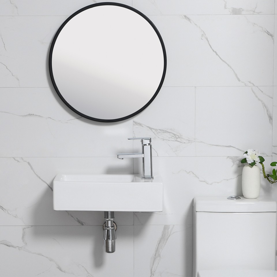 Tiny Bathroom Sink White Ceramic Wall Mount Mini Small Powder Room ...