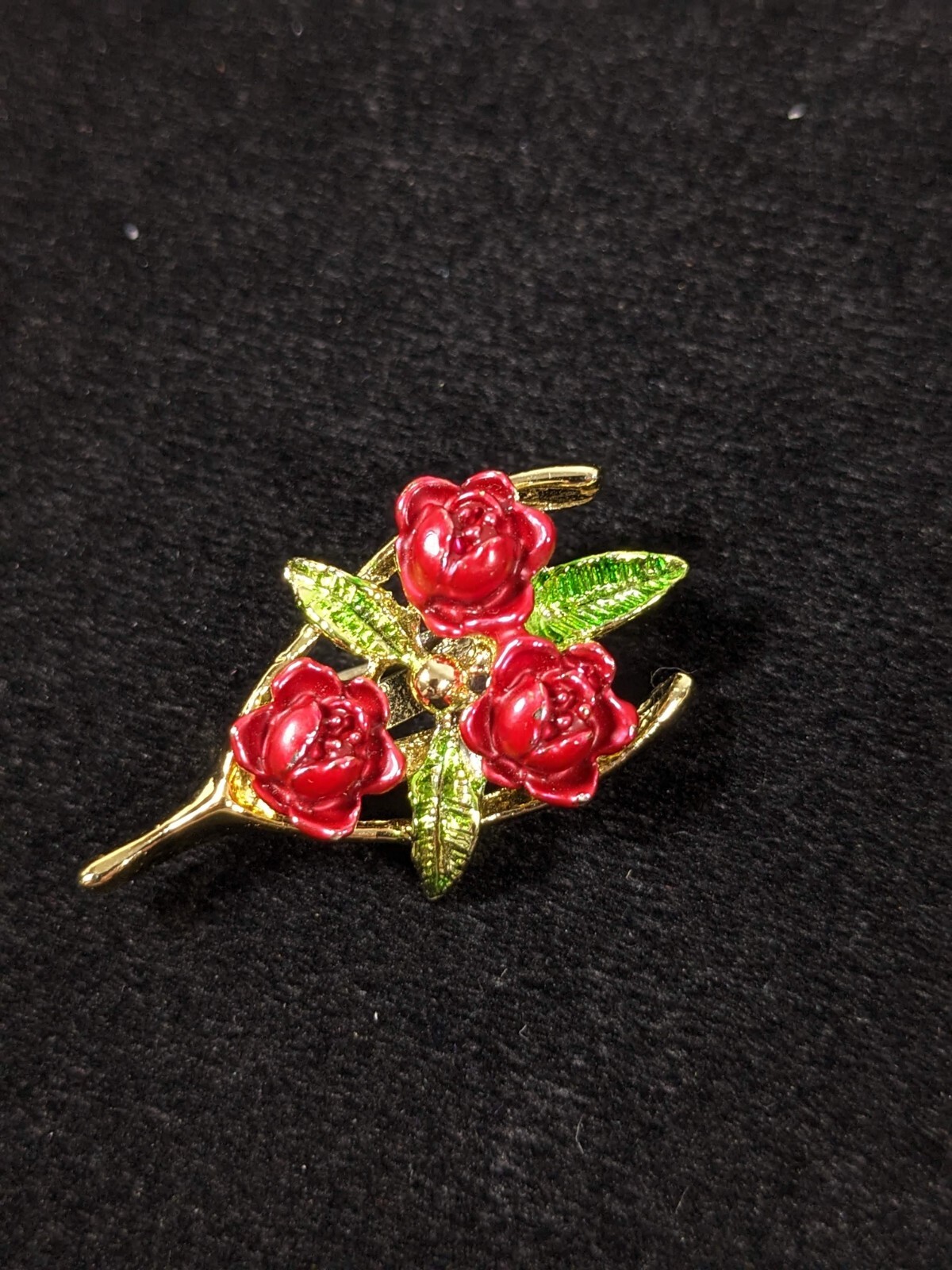 Vintage Gerry's Gold Tone Red Rose Flower Wishbone Sm… - Gem