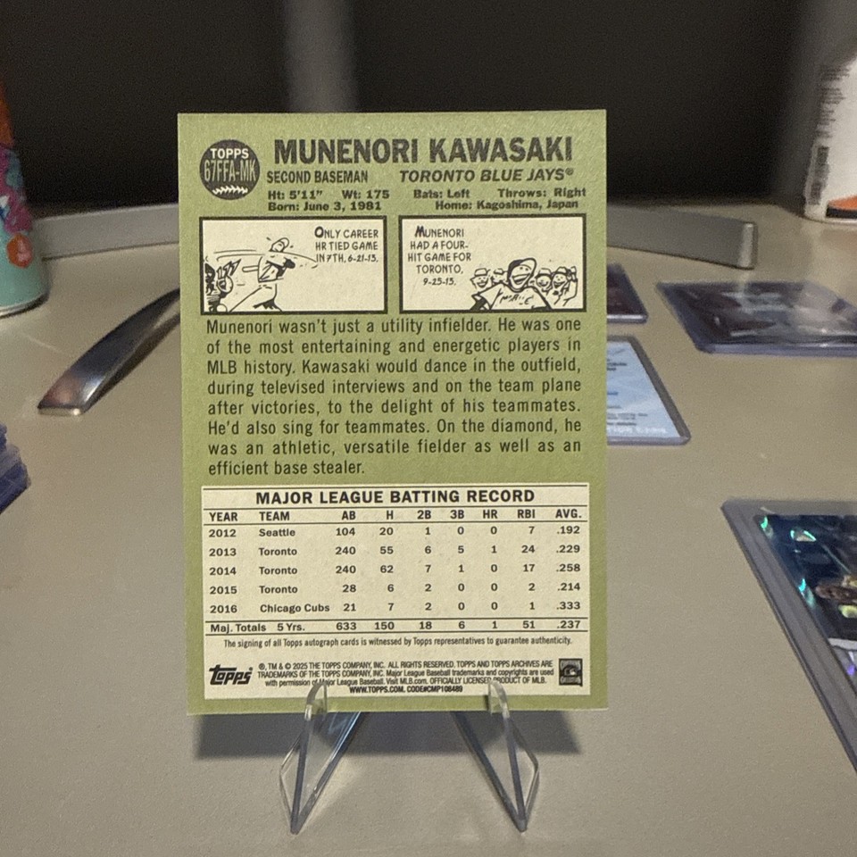 Munenori Kawasaki 2025 Topps Archives Fan Favourite Auto 67FFA-MK Blue ...