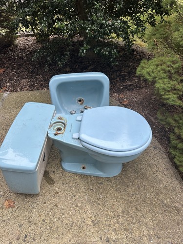 Vintage American Standard blue TOILET mid century modern retro bathroom ...