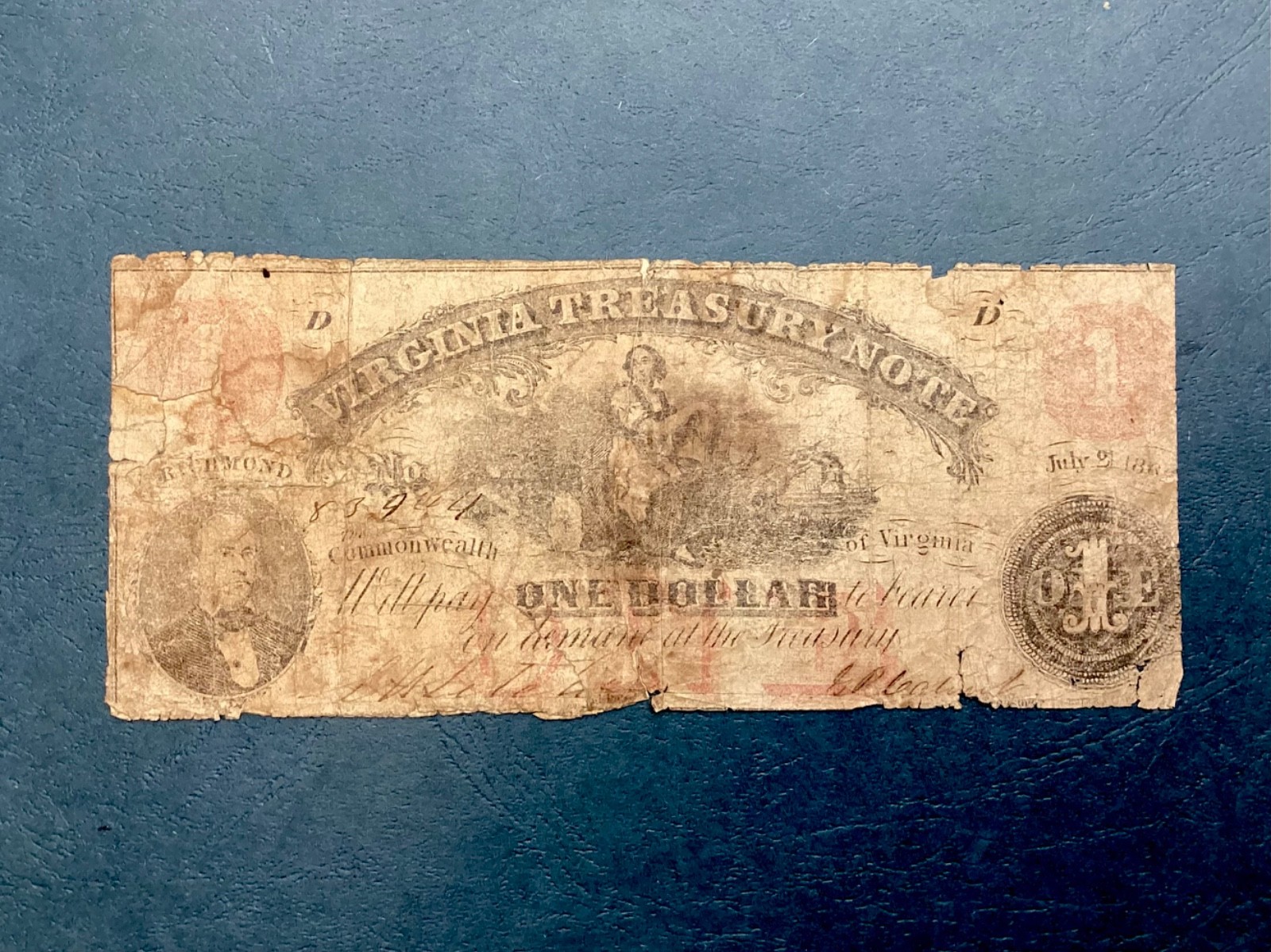 ~ 1862 $1 Virginia Treasury Note - Civil War Confederate Note- FREE US ...