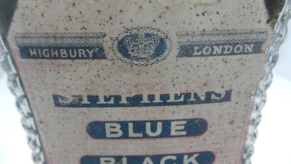 ANTIQUE / VINTAGE LARGE STEPHEN'S INK BOTTLE - 10" - BLUE BLACK WRITING ...