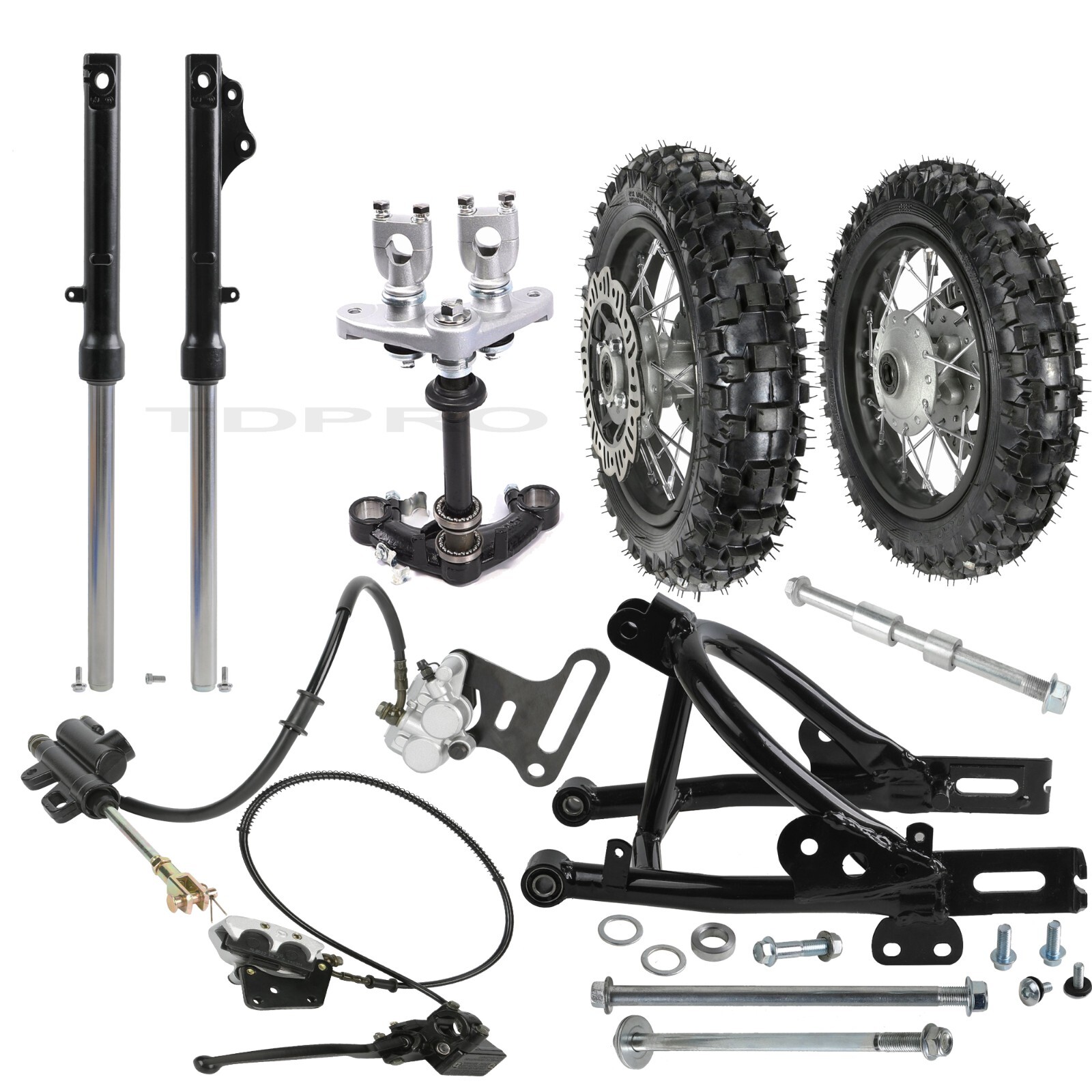 10" Front & Rear Wheels 2.50-10 3.00-10+ Front Forks Swing Arm Kit ...