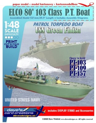 USN Elco 80' PT Torpedo Boat 1/48 Scale Printed Paper Card Model Kit PT ...