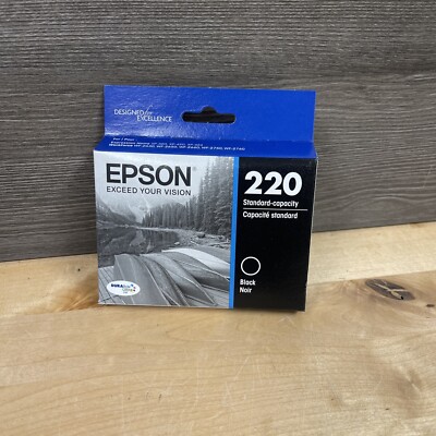 Genuine Epson 220 T220120 Durabrite Ultra Black Ink Cartridge Exp 08/ ...