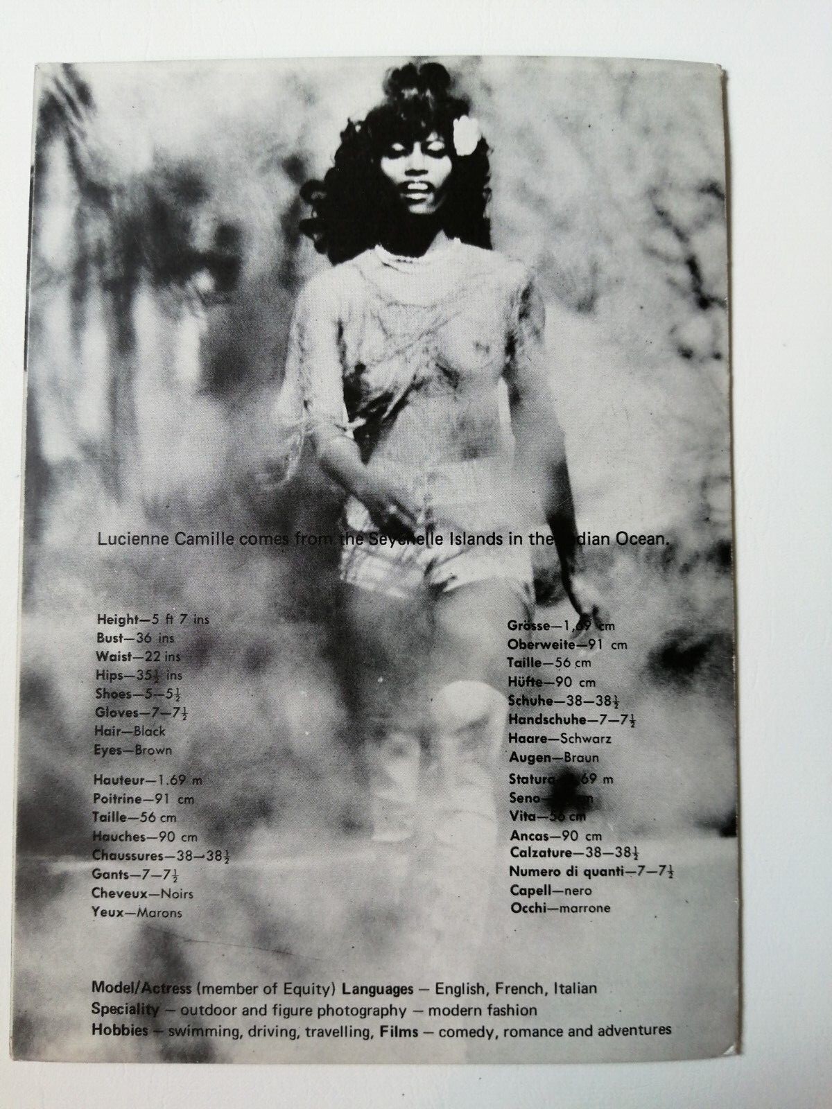 Vintage English model comp card from 1970s/1980s.LUCIENNE.4 pages | eBay