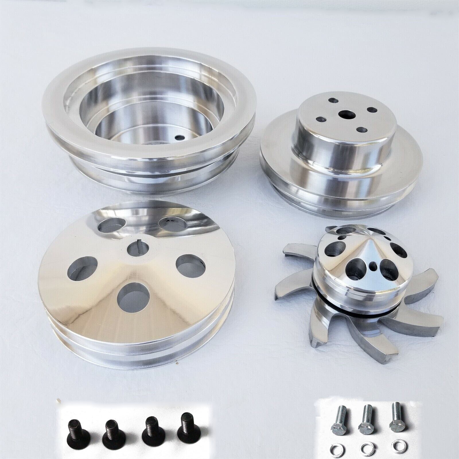 Big Block Chevy Polished Aluminum Pulley Kit Long Pump BBC LWP 396 402 ...