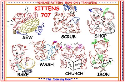 KITTENS tea towels embroidery transfers patterns Cats no. 707 | eBay