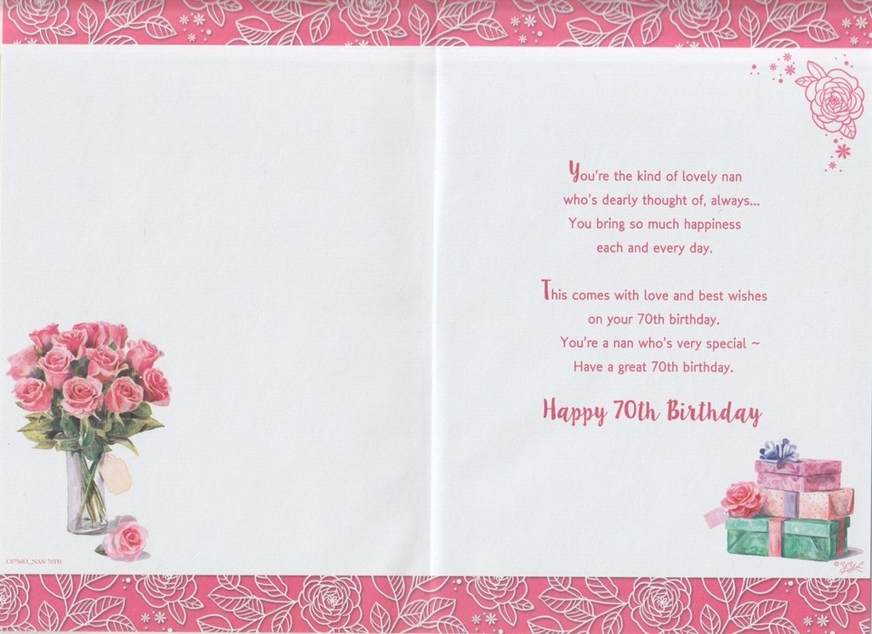 Nan 70th Birthday Card ~ Happy 70th Birthday Nan ~ To A Dear Nan | eBay UK