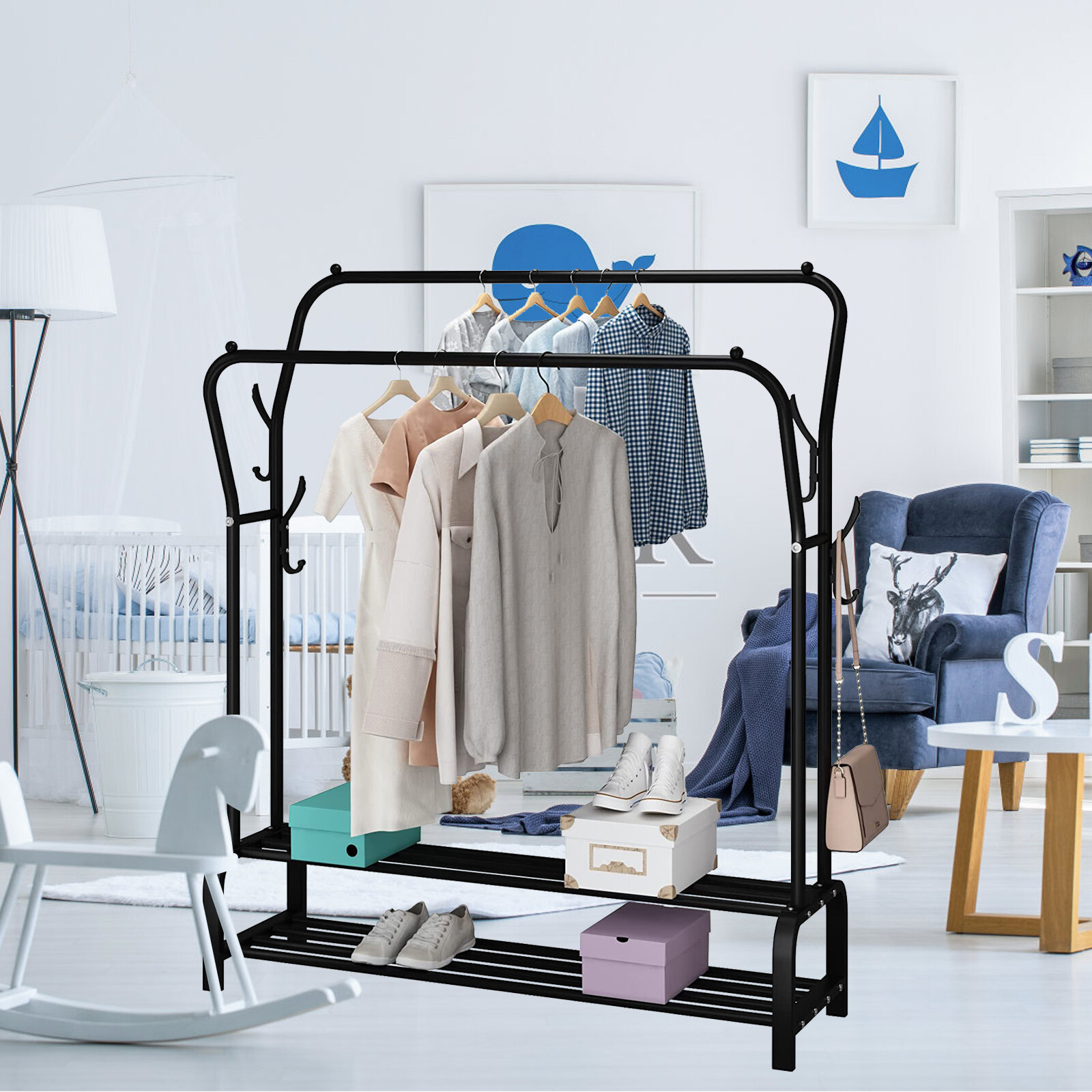 Clothing Garment Rack Heavy Duty Freestanding Metal Clothes Stand ...