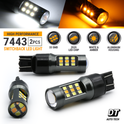 7443 7440 7444 LED Turn Signal Switchback DRL Parking Light Bulbs White ...